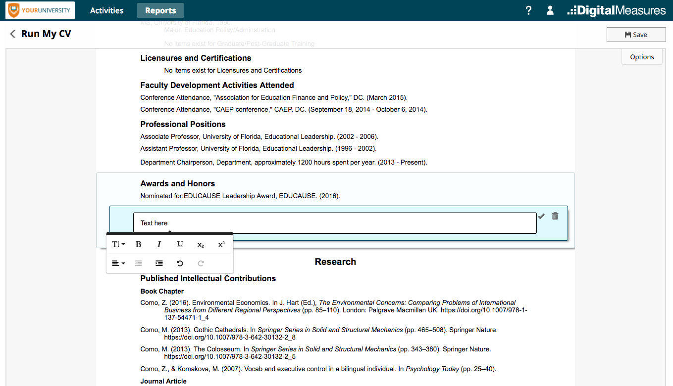 Customize Your CV | Digital Measures